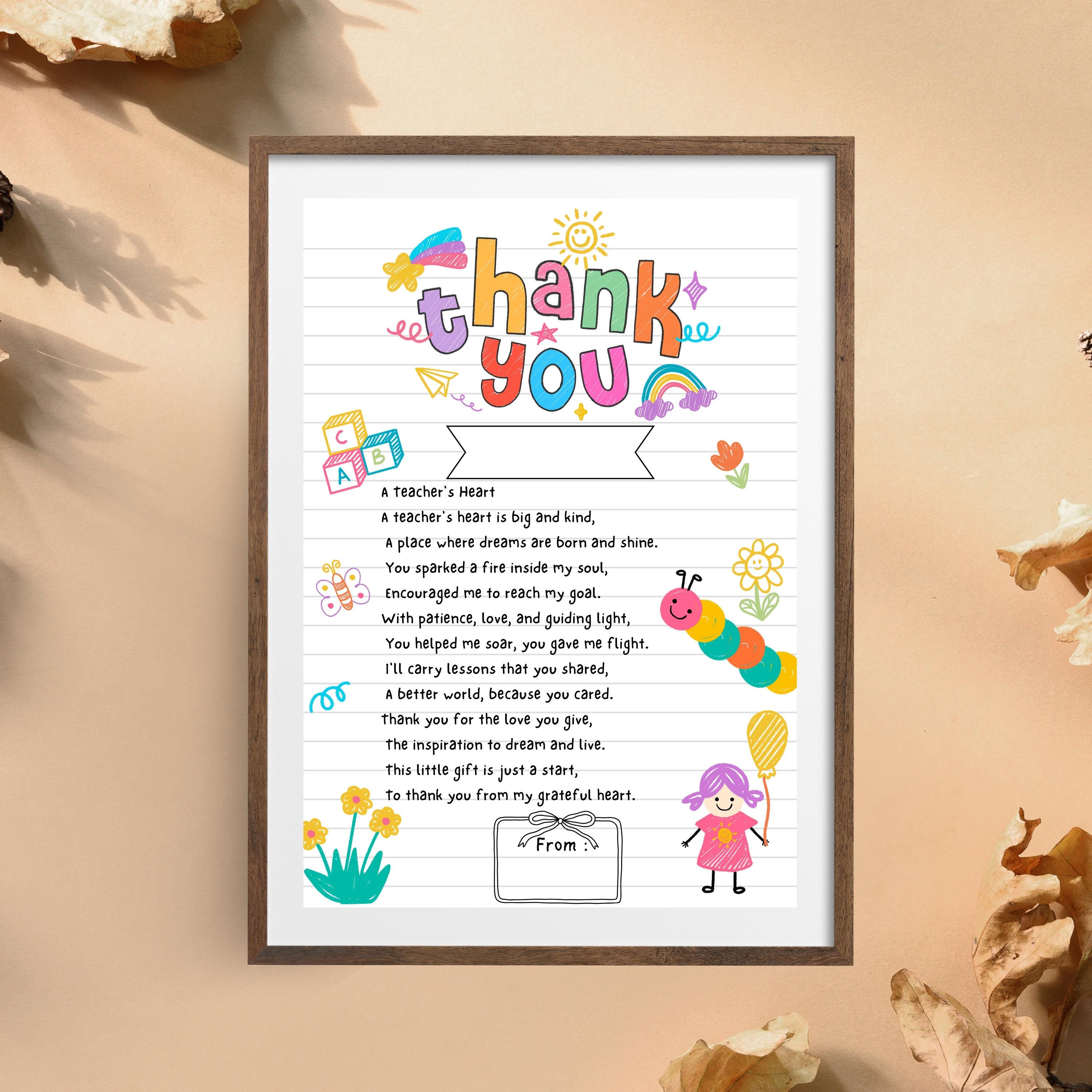 Thank You Teacher Poem Printable | Teacher Appreciation Gift | Instant ...