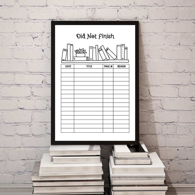 DNF Reading Tracker | Printable Book Log (A3, A4, A5 Sizes) - Etsy