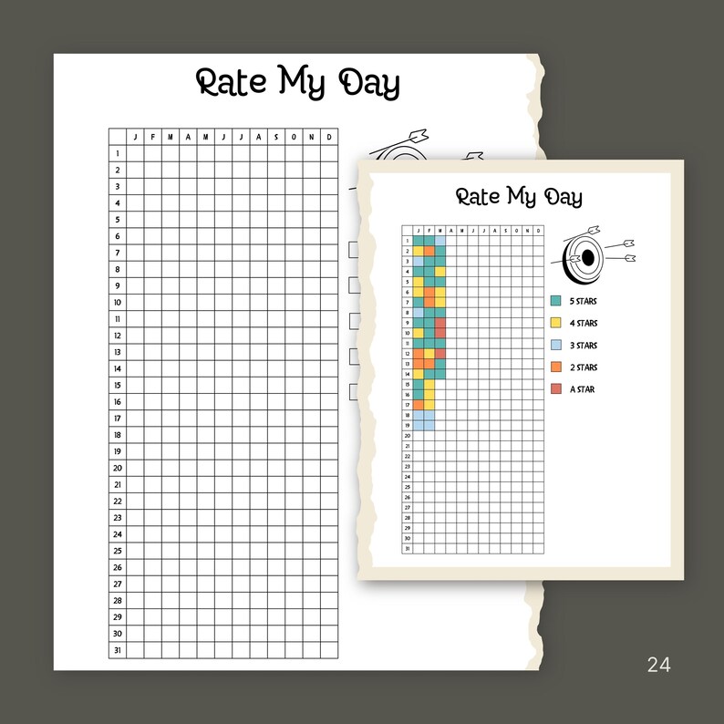 Daily Mood Tracker – Printable Journal Page, Year in Pixels (JPG File ...