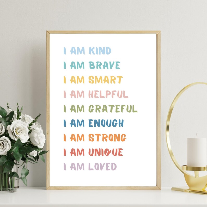 I Am Affirmations Poster - Positive Affirmations for Kids - Growth ...