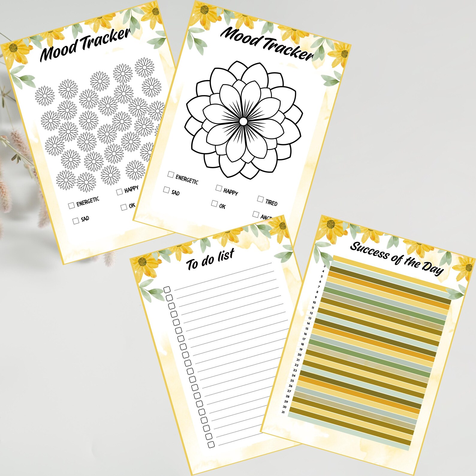March Floral Journal Bundle: Habit, Mood, Self-care Tracker (printable ...