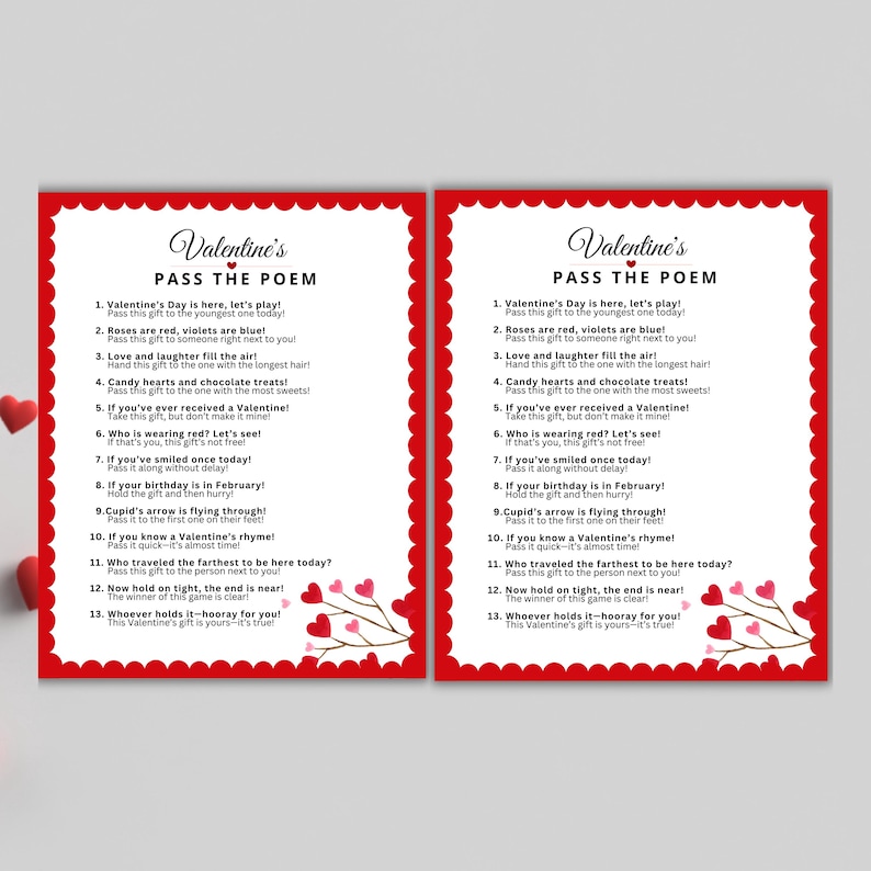 Valentine's Pass the Gift Poem Game: Fun Party Activity (PDF Download ...