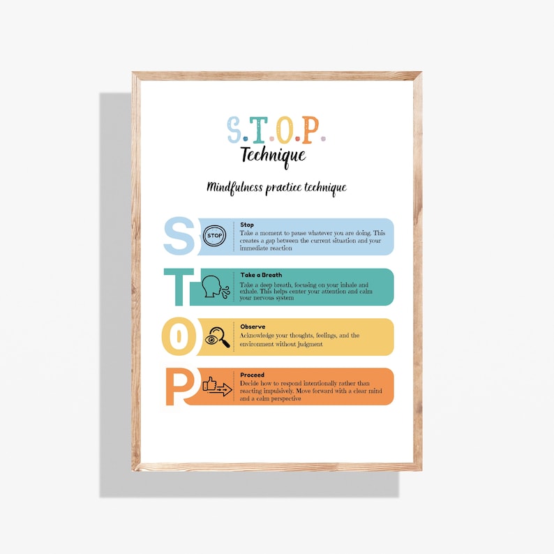 STOP Technique Poster: Stress & Anxiety Relief, Mental Health Decor ...