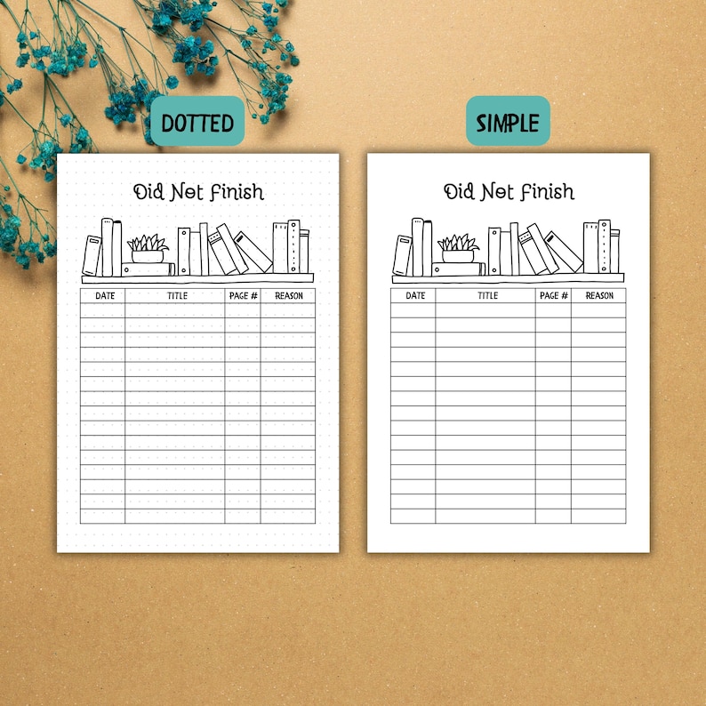 DNF Reading Tracker | Printable Book Log (A3, A4, A5 Sizes) - Etsy