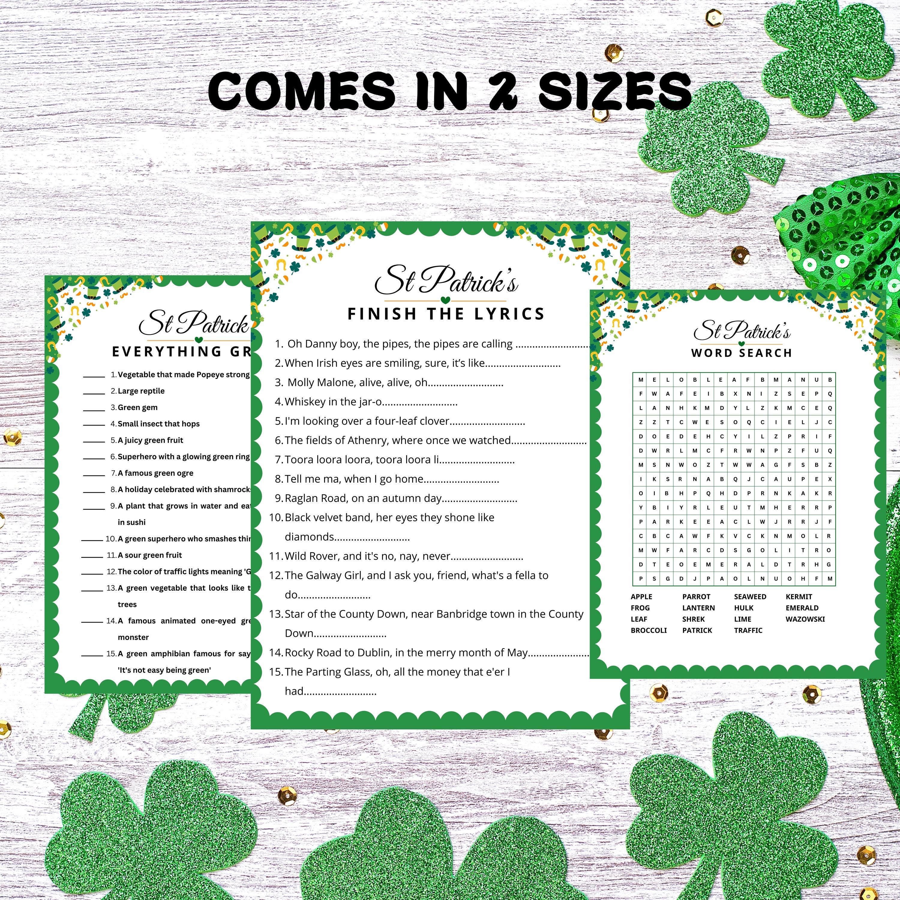 St. Patrick's Day Game Pack: Trivia, Word Search, Emoji Quiz (instant ...