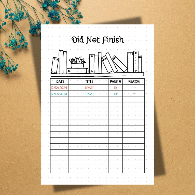 DNF Reading Tracker | Printable Book Log (A3, A4, A5 Sizes) - Etsy