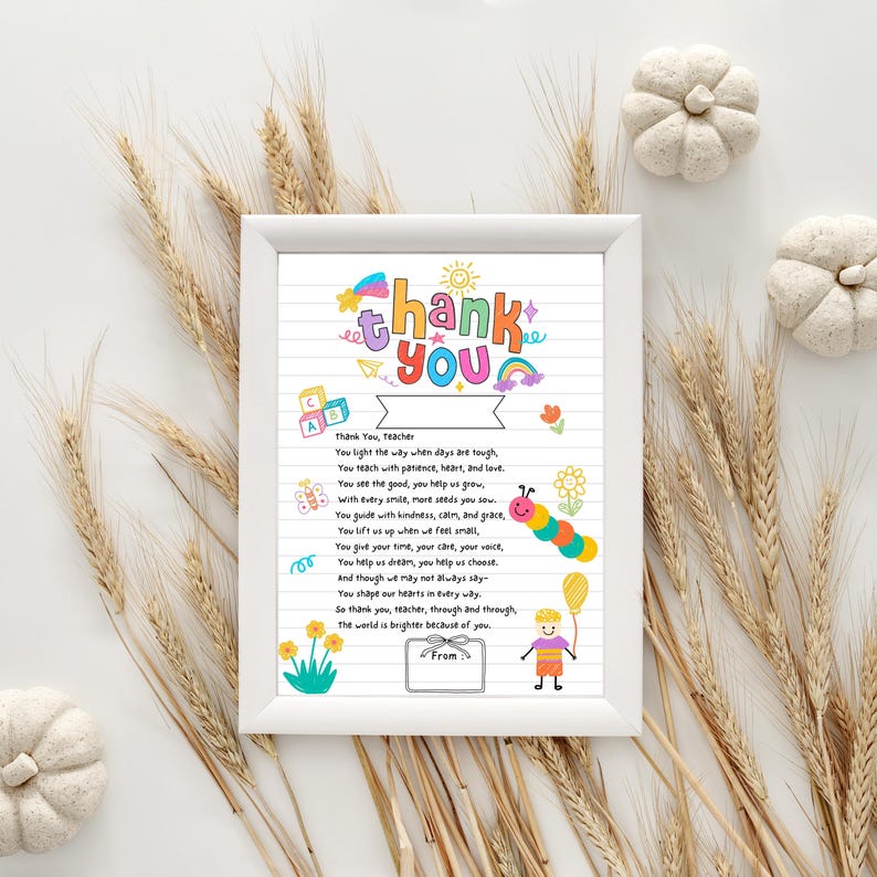 Teacher Appreciation Poem Printable: End of Year Gift (digital Download ...