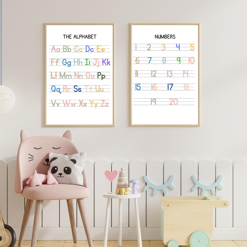 Rainbow Alphabet Poster, Handwriting Chart Print, Educational Wall Art ...