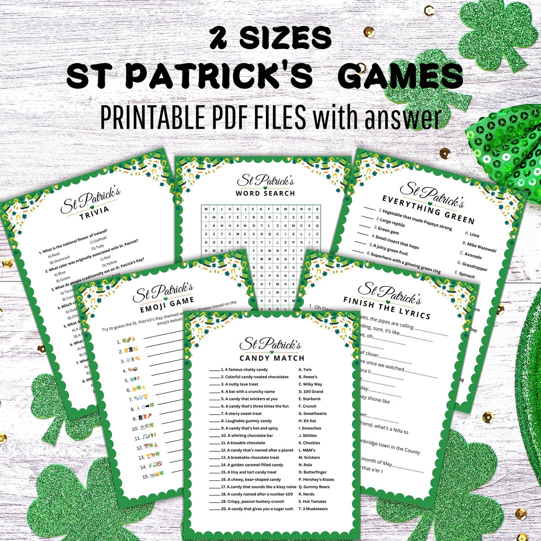 St. Patrick's Day Game Pack: Trivia, Word Search, Emoji Quiz (instant ...