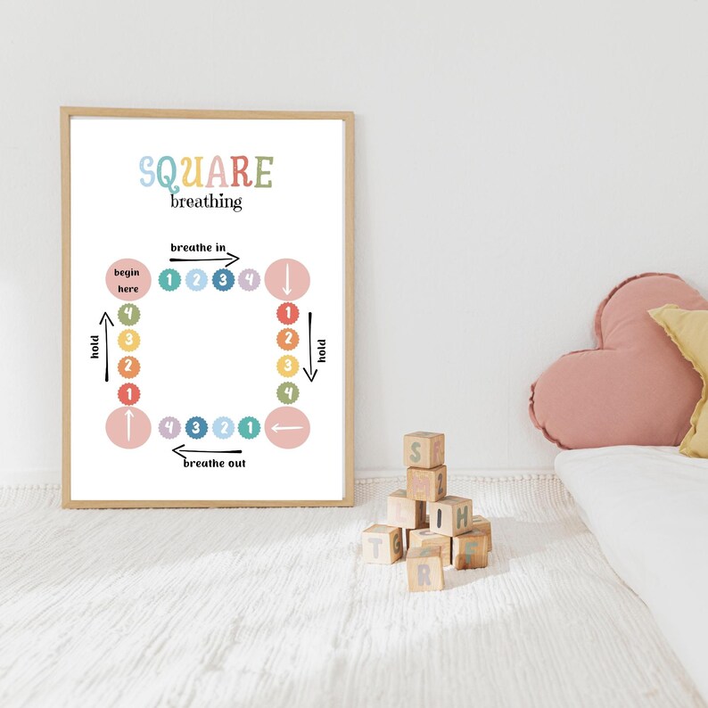 Box Breathing Poster: Calming Corner Decor, Anxiety Relief (digital ...