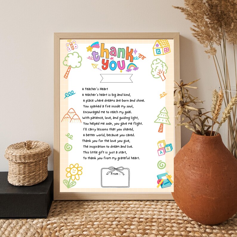 Thank You Teacher Poem Printable | Teacher Appreciation Gift | Instant ...