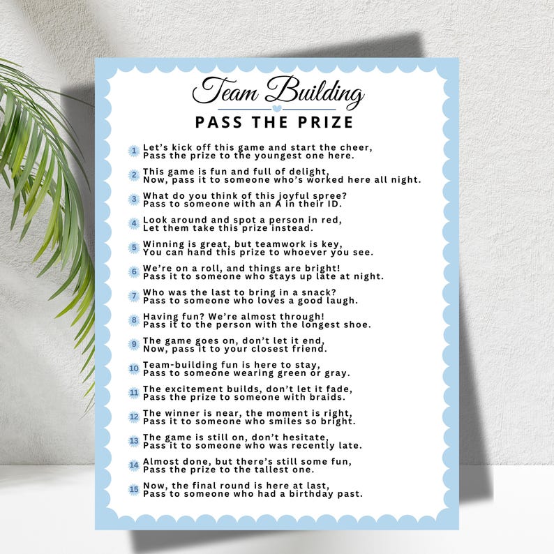 Pass the Prize Team Building Game: Office Party Activity (printable PDF ...