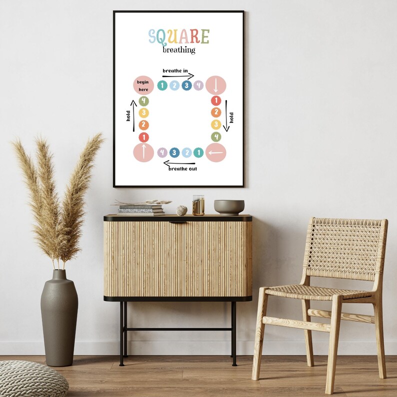 Box Breathing Poster: Calming Corner Decor, Anxiety Relief (digital ...