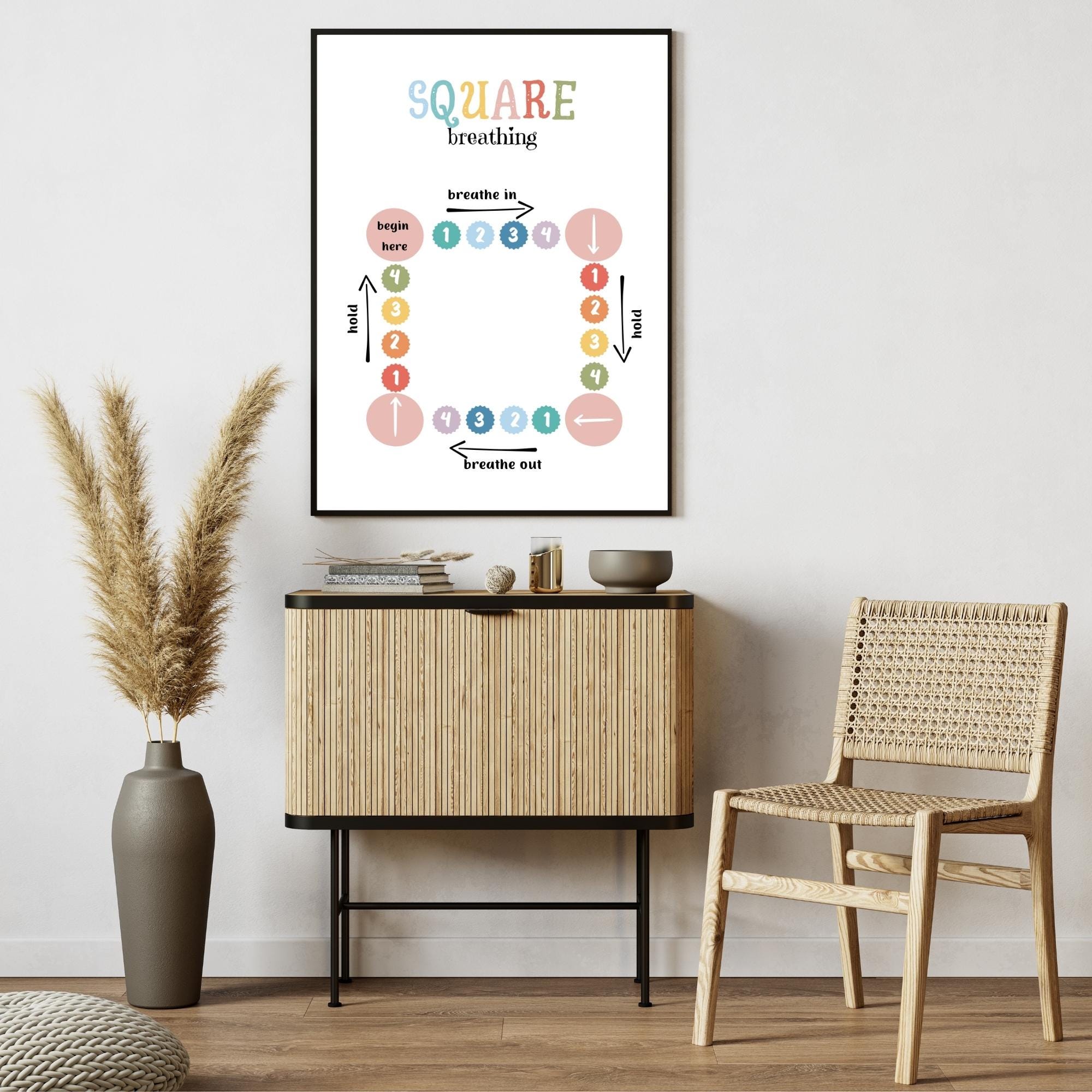 Box Breathing Poster: Calming Corner Decor, Anxiety Relief (digital ...