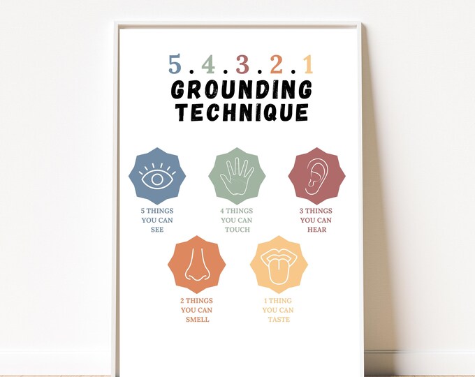 54321 Grounding PDF Exercise for Kids Poster | 5 Senses Grounding ...