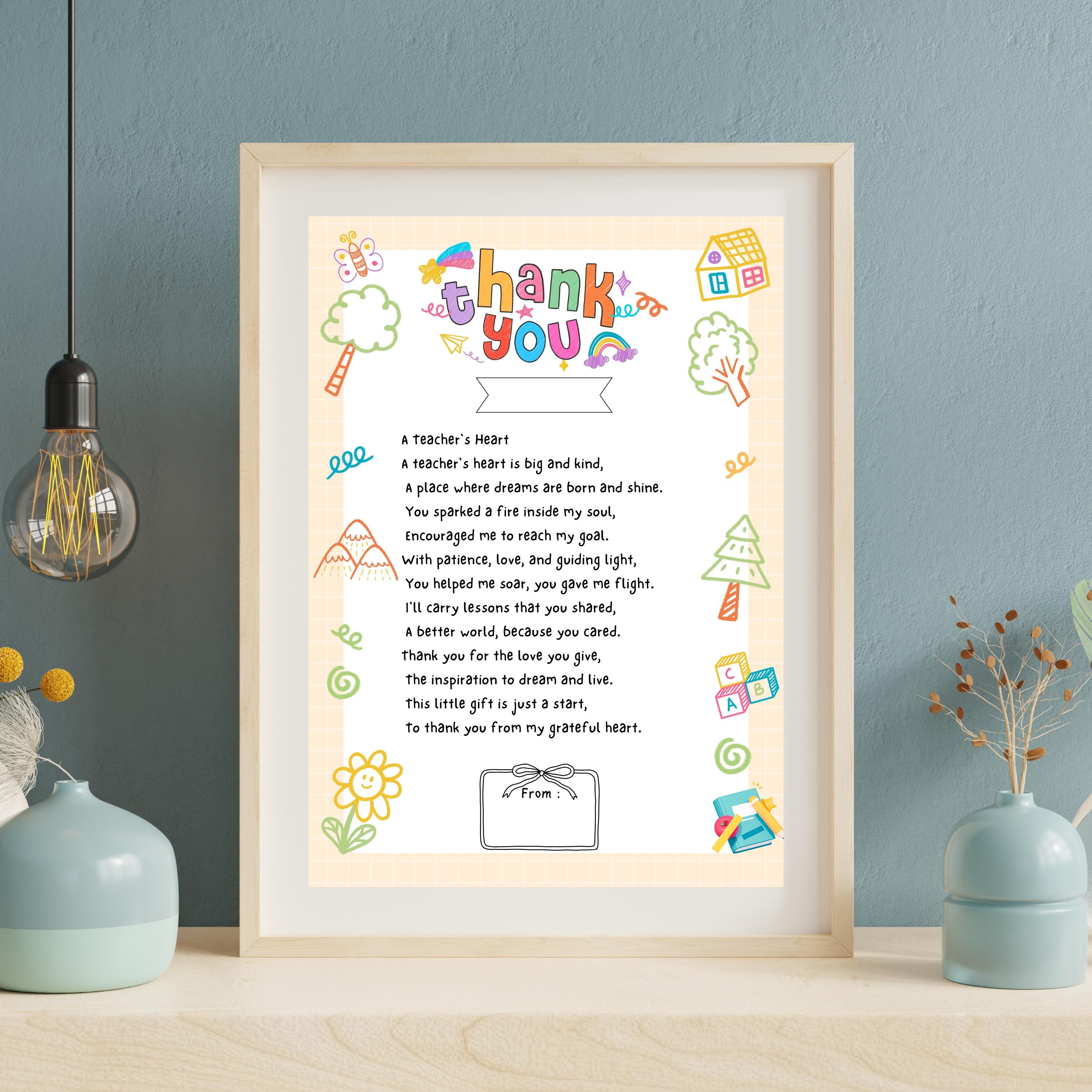 Thank You Teacher Poem Printable | Teacher Appreciation Gift | Instant ...