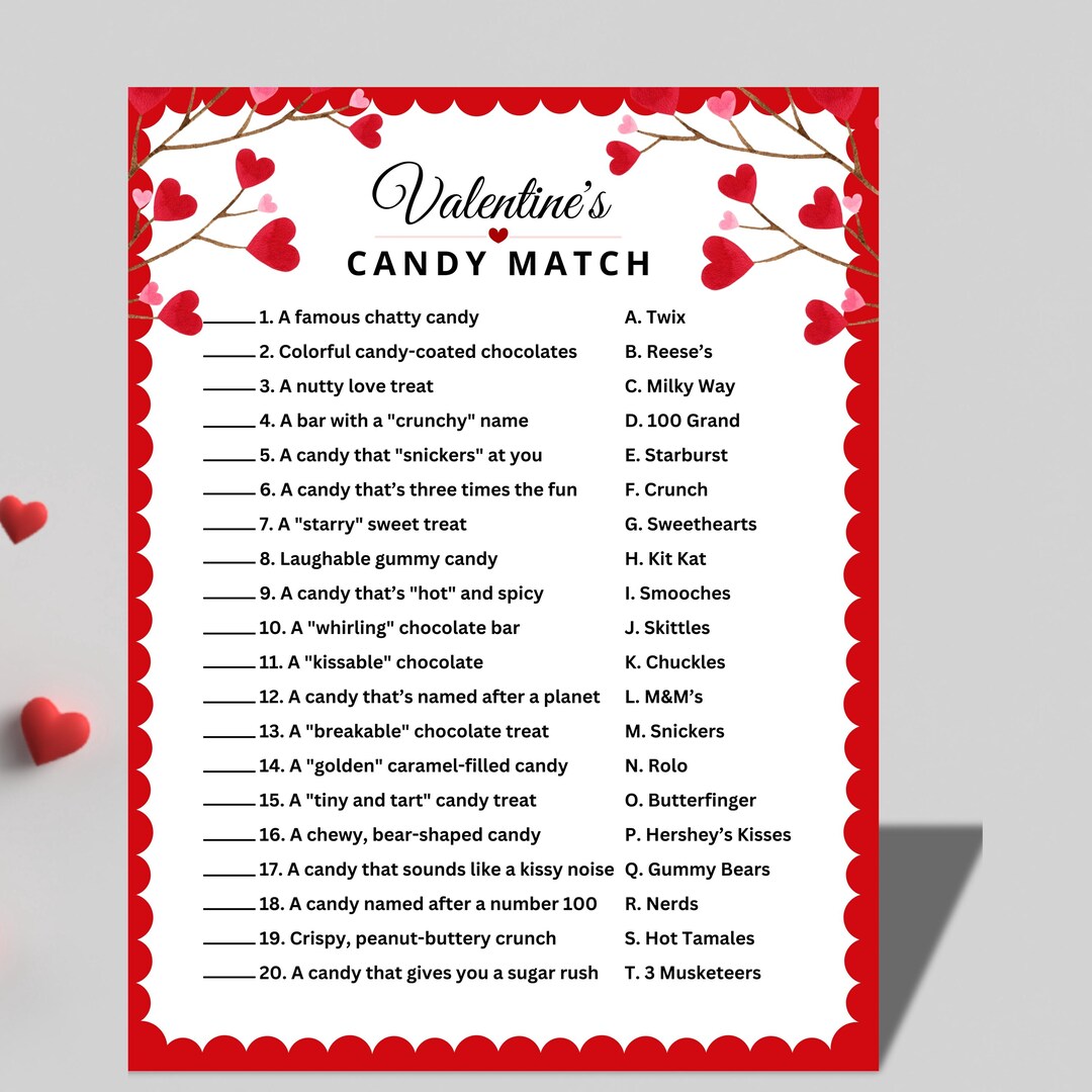 Valentine's Day Candy Match Game: Fun Party Printable (PDF) - Etsy