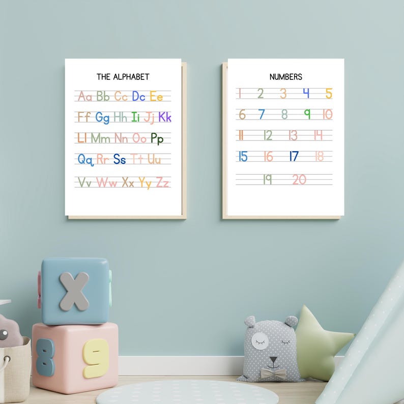 Rainbow Alphabet Poster, Handwriting Chart Print, Educational Wall Art ...