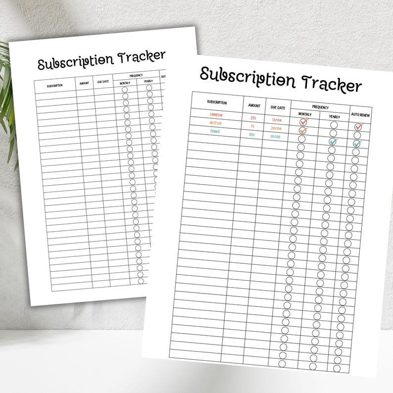Subscription Tracker Printable, Finance Planner (A4/A5/A3 PDF) - Etsy