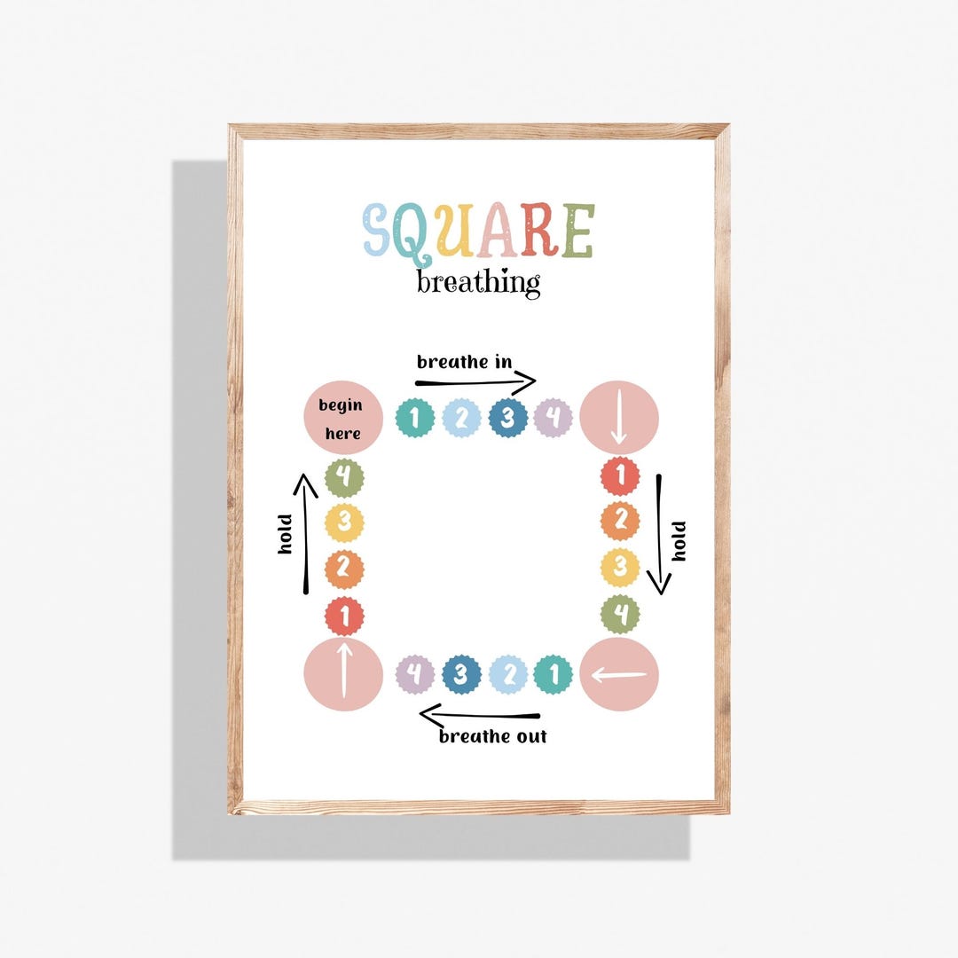 Box Breathing Poster: Calming Corner Decor, Anxiety Relief (digital ...