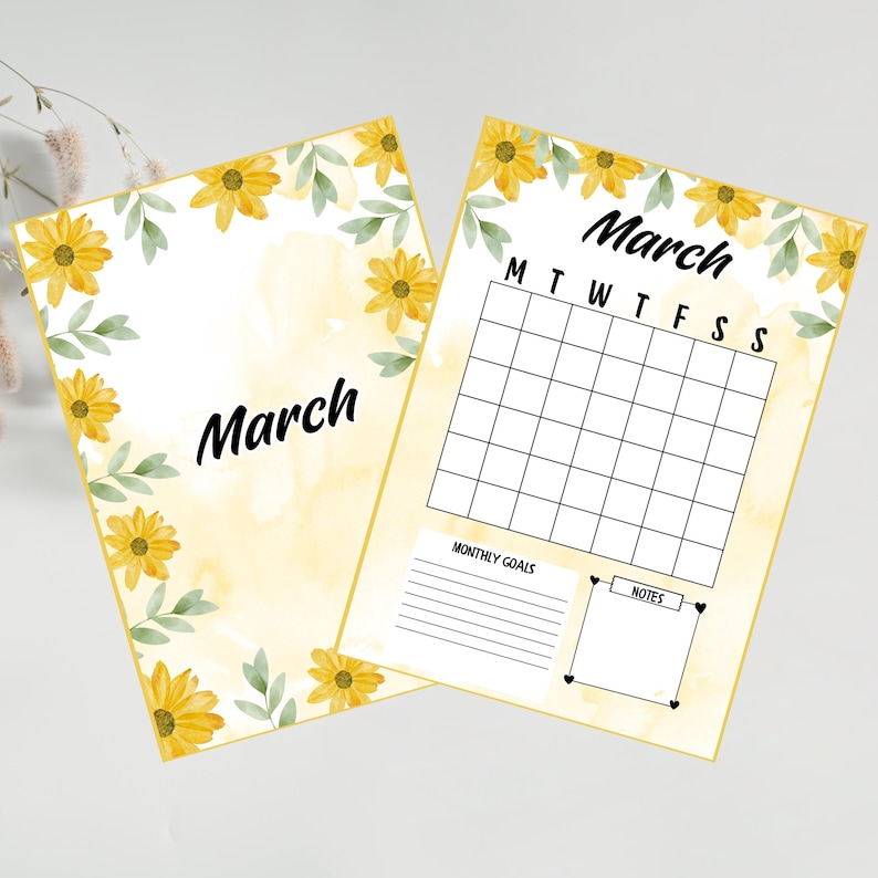 March Floral Journal Bundle: Habit, Mood, Self-care Tracker (printable ...