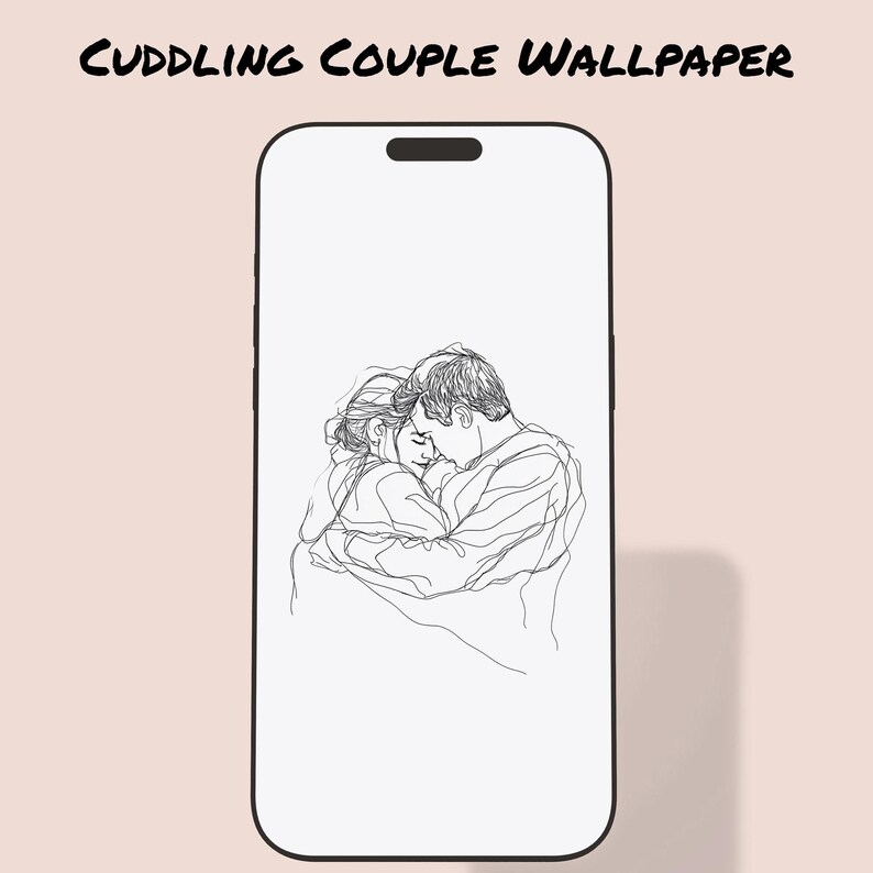 Couple Cuddling Minimalist Line Art Phone Wallpaper, Romantic Line ...