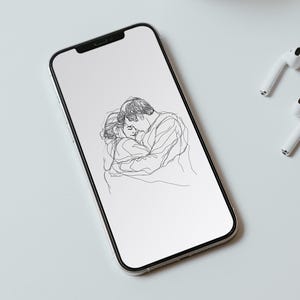 Couple Cuddling Minimalist Line Art Phone Wallpaper, Romantic Line ...