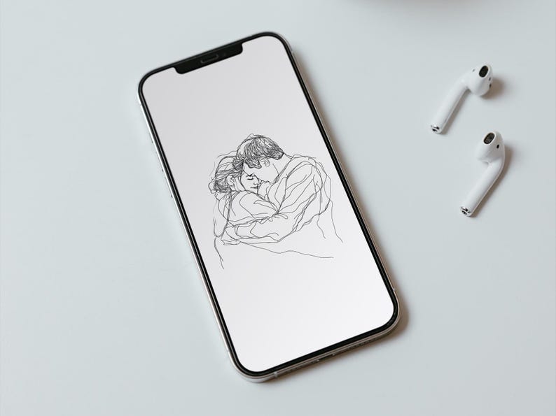Couple Cuddling Minimalist Line Art Phone Wallpaper, Romantic Line ...