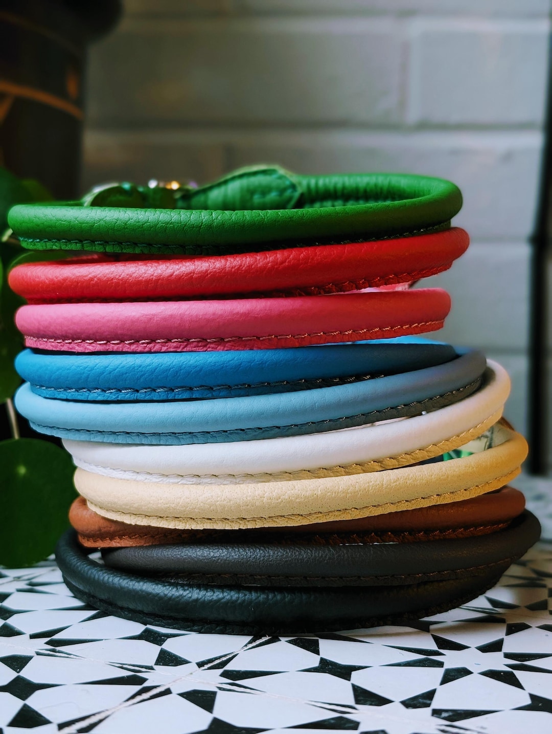 Dog Puppy Handmade Real Rolled Leather Round Collars With Flat Buckle ...