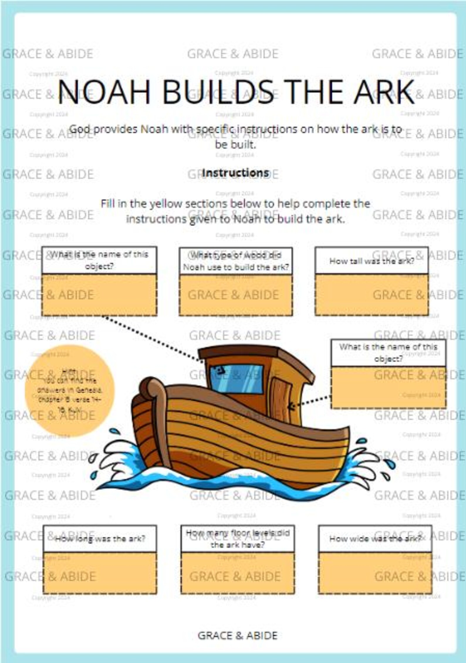 Noah & the Ark Activity Book Bible Activity Book Printable Bible ...