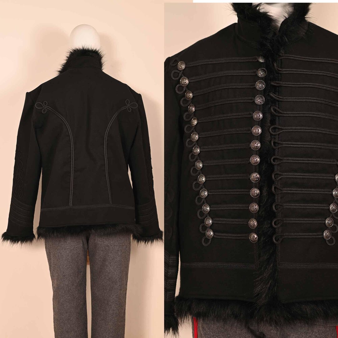 18th Century Mens Black Hussar Jacket With Black Fur Black Wool Hussar ...