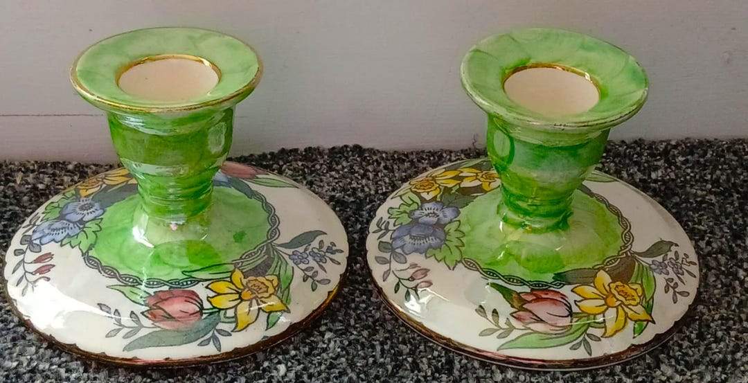 MALING Peony Rose Dressing Table Candle Sticks (pair) 1930's Beautiful ...