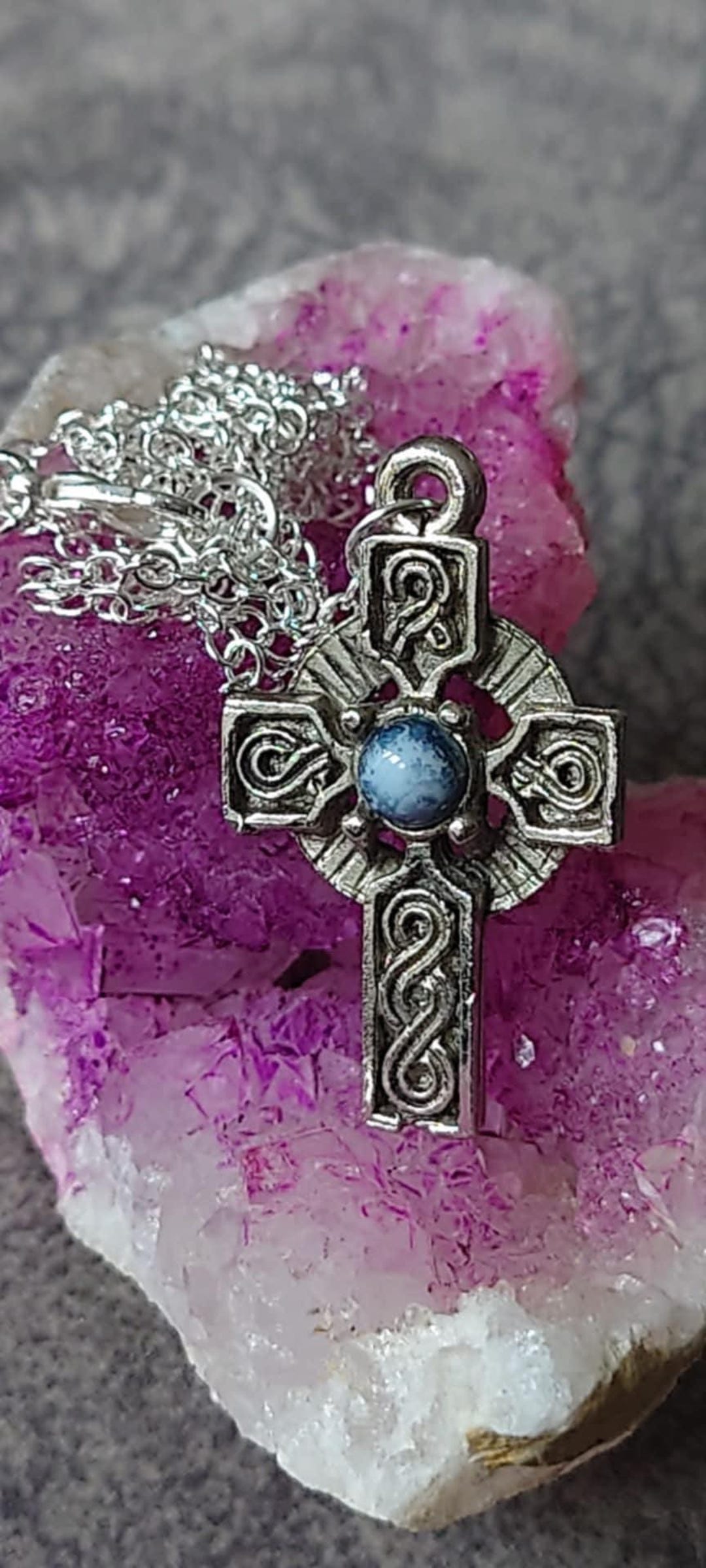 Vintage Celtic Scottish Cross Crucifix Pewter With Blue Stone and Hangs ...