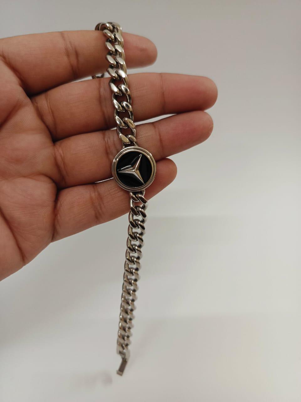 Stainless Steel Chain Mercedes Logo Roller Bracelet in Sliver and Gold ...