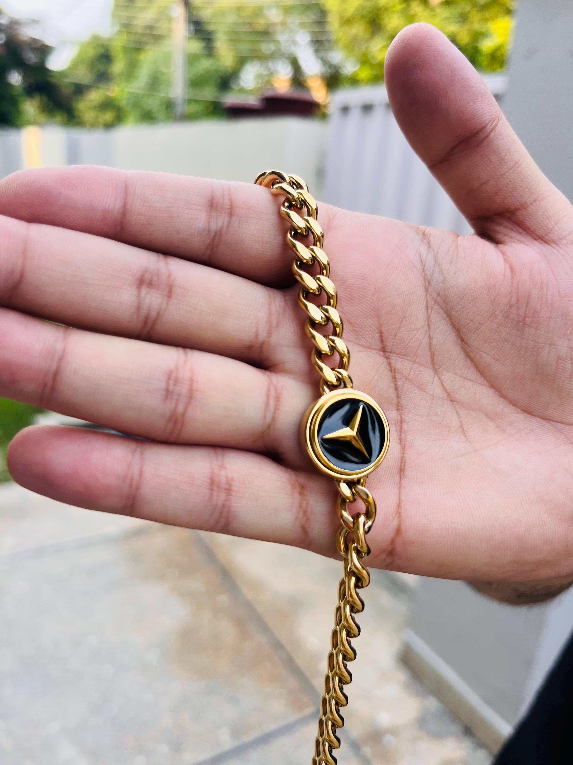 Stainless Steel Chain Mercedes Logo Roller Bracelet in Sliver and Gold ...