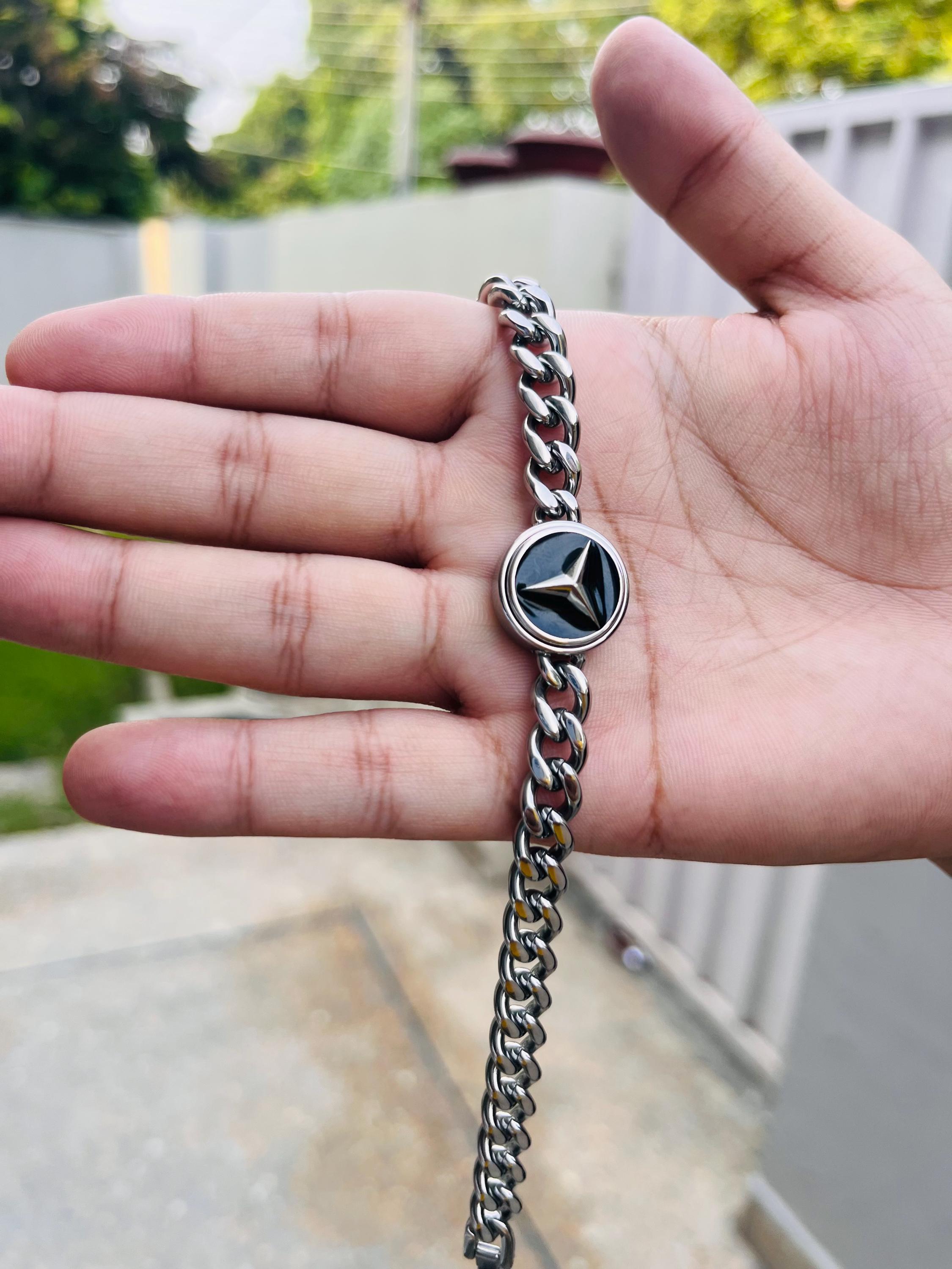 Stainless Steel Chain Mercedes Logo Roller Bracelet in Sliver and Gold ...