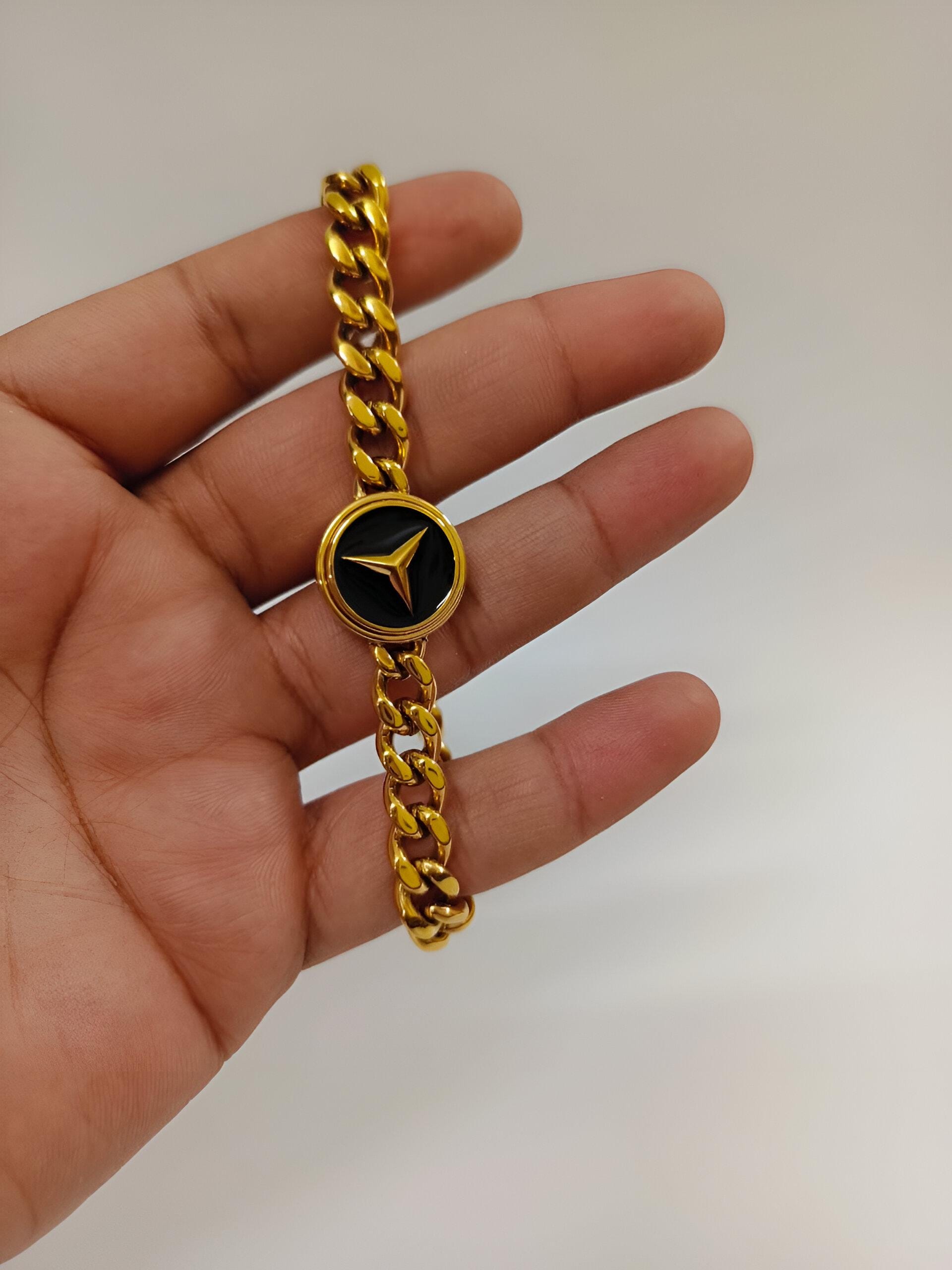 Stainless Steel Chain Mercedes Logo Roller Bracelet in Sliver and Gold ...