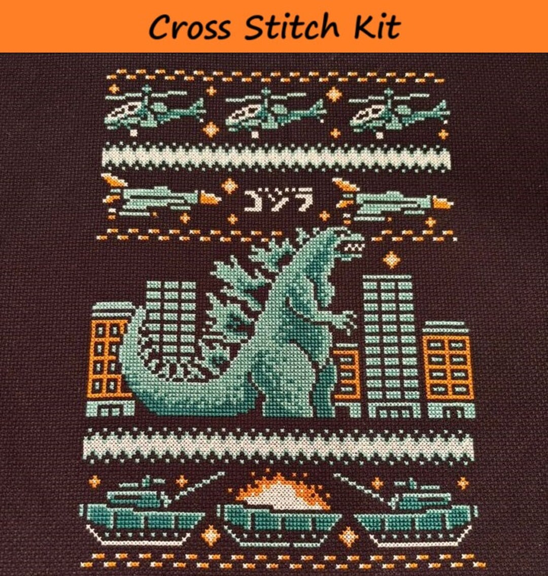 Godzilla Monster Kaiju Retro 8bit Sampler Cross Stitch Kit - Etsy