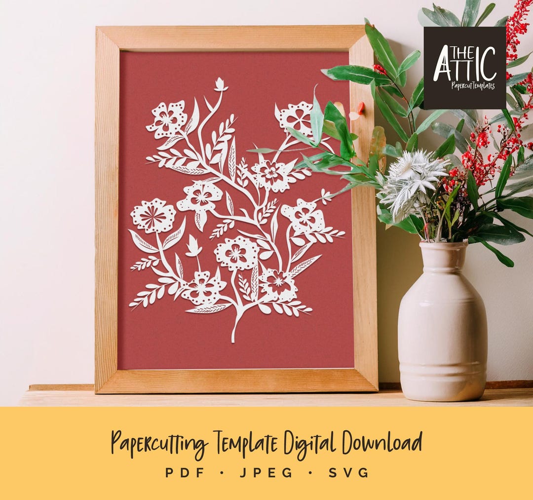 Floral Branch Papercutting Template | Papercut Flower Design | PDF JPEG ...
