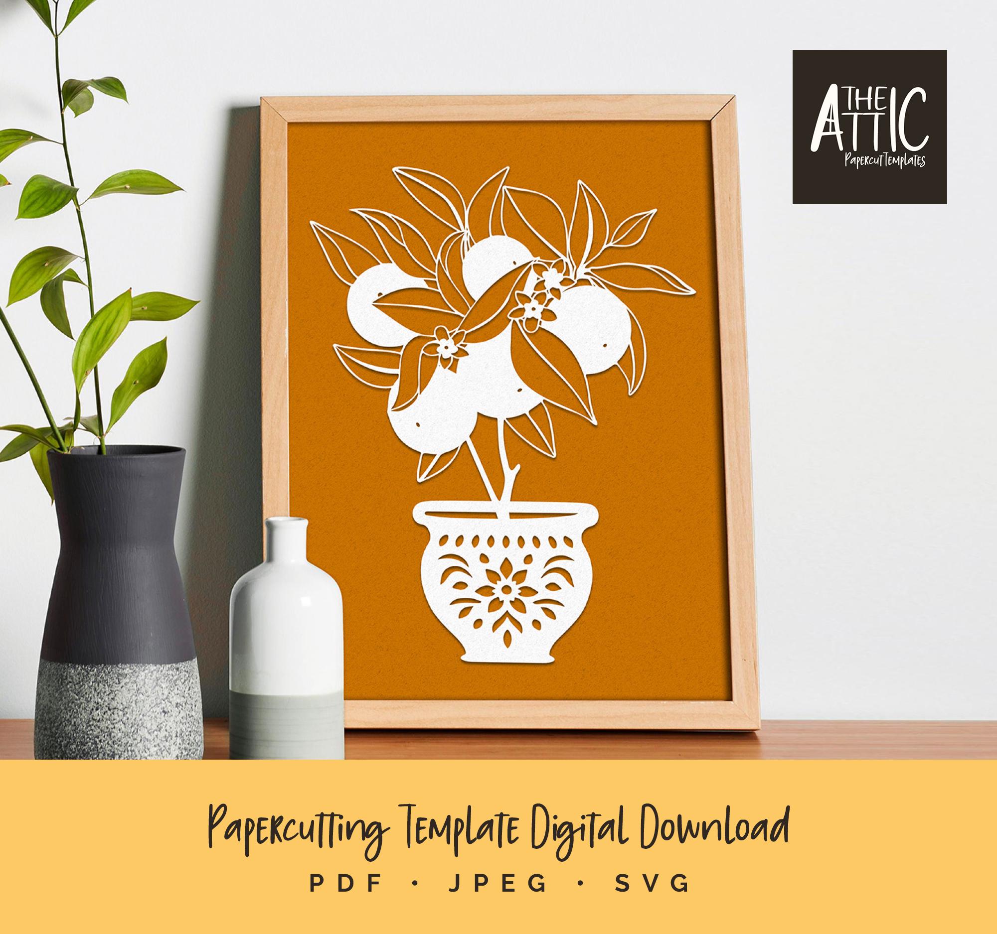 Orange Tree Papercutting Template: Botanical Citrus Design (PDF, JPEG ...