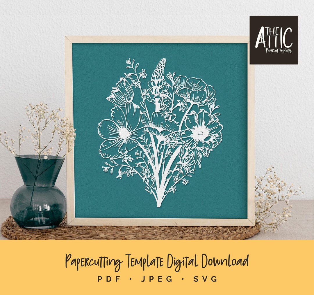 Wild Bouquet Papercutting Template: Botanical Papercut Design (PDF ...