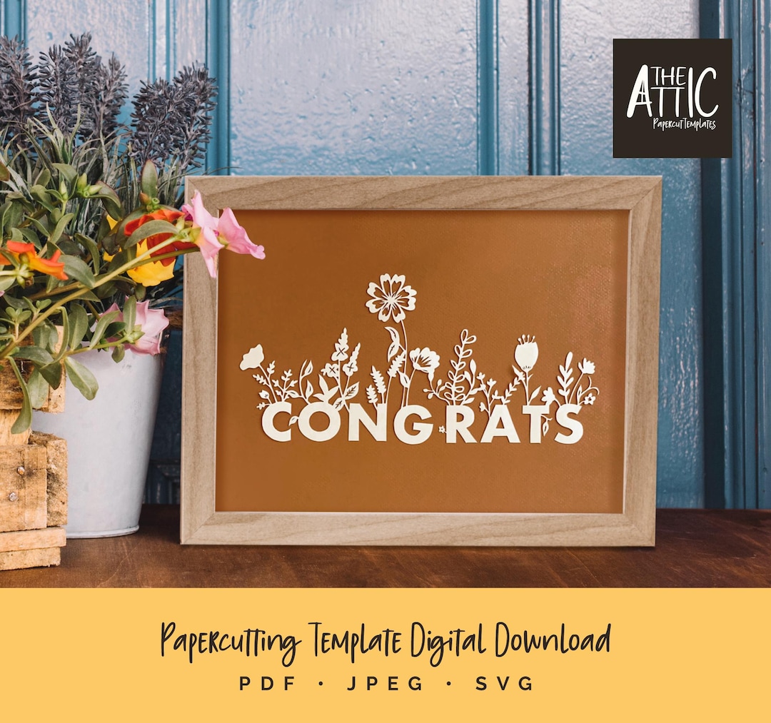 Congratulations Papercutting Template | Botanical Congrats Papercut ...