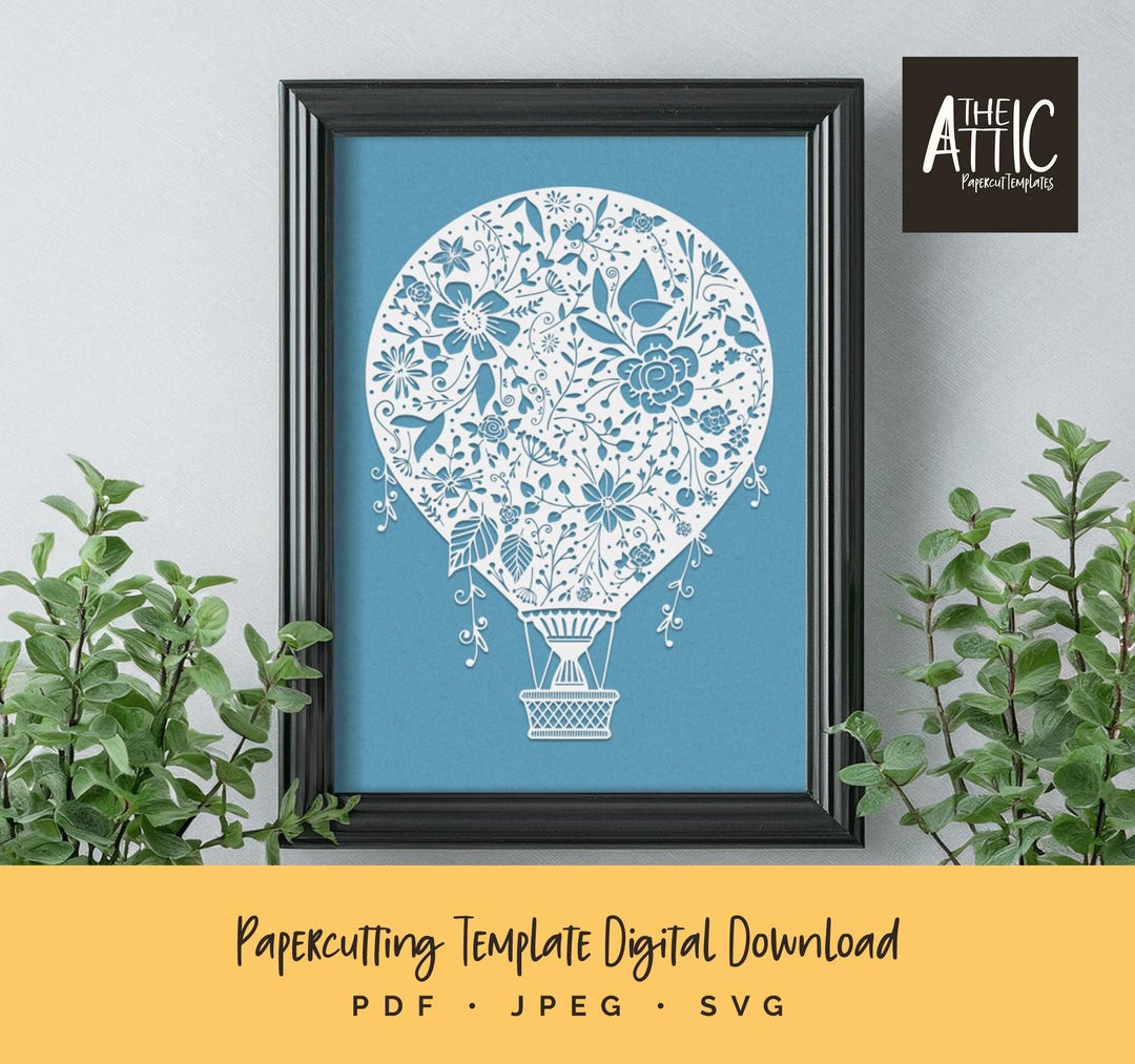Botanical Balloon Papercutting Template | Hot Air Balloon Papercut | PDF JPEG for Handcutting ...