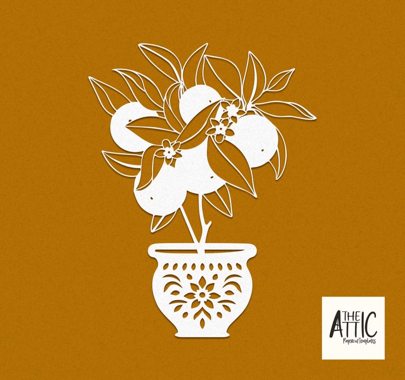 Orange Tree Papercutting Template: Botanical Citrus Design (PDF, JPEG ...