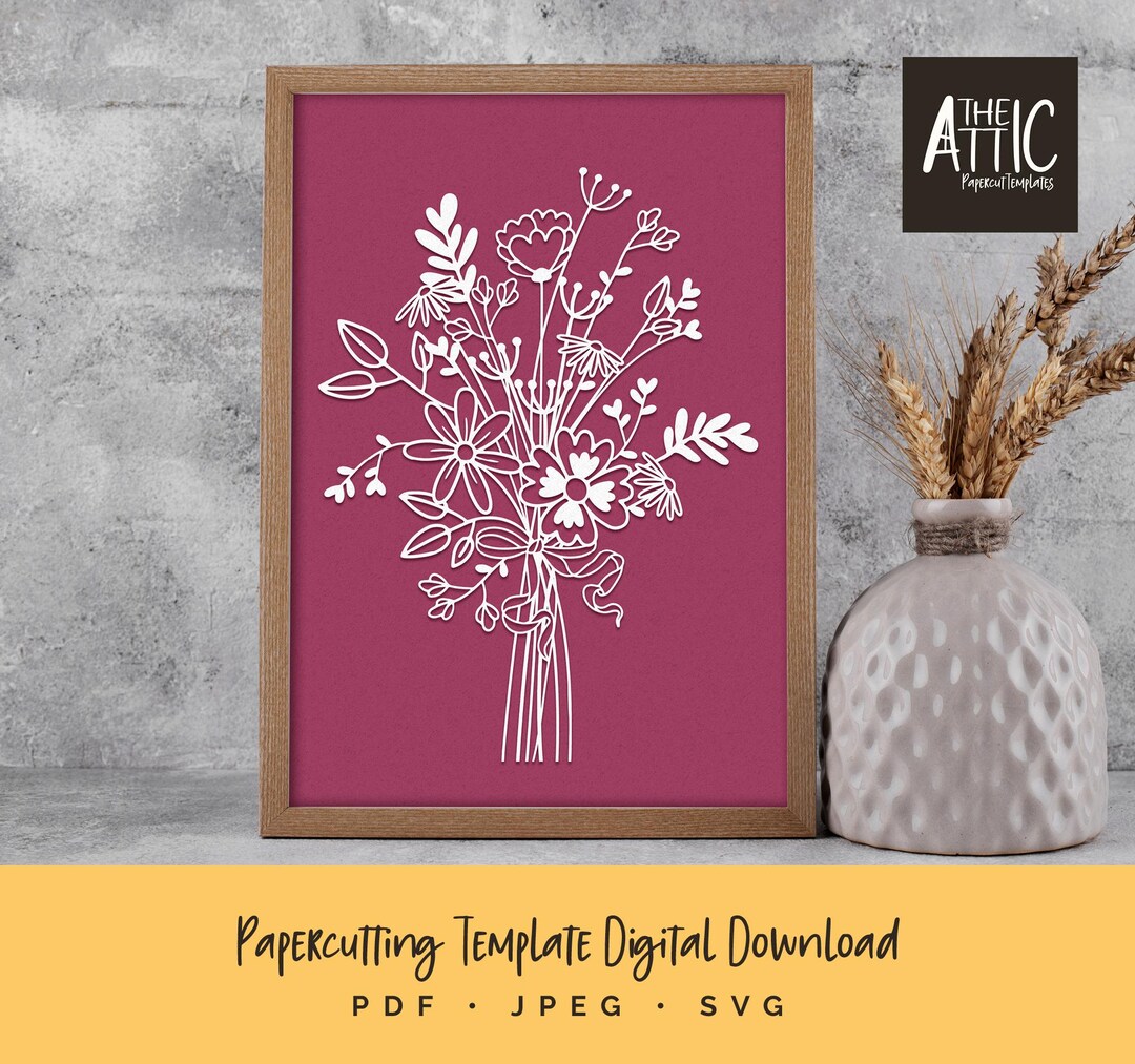 Floral Posy Papercut Template: Botanical Bouquet Design (PDF, JPEG, SVG ...