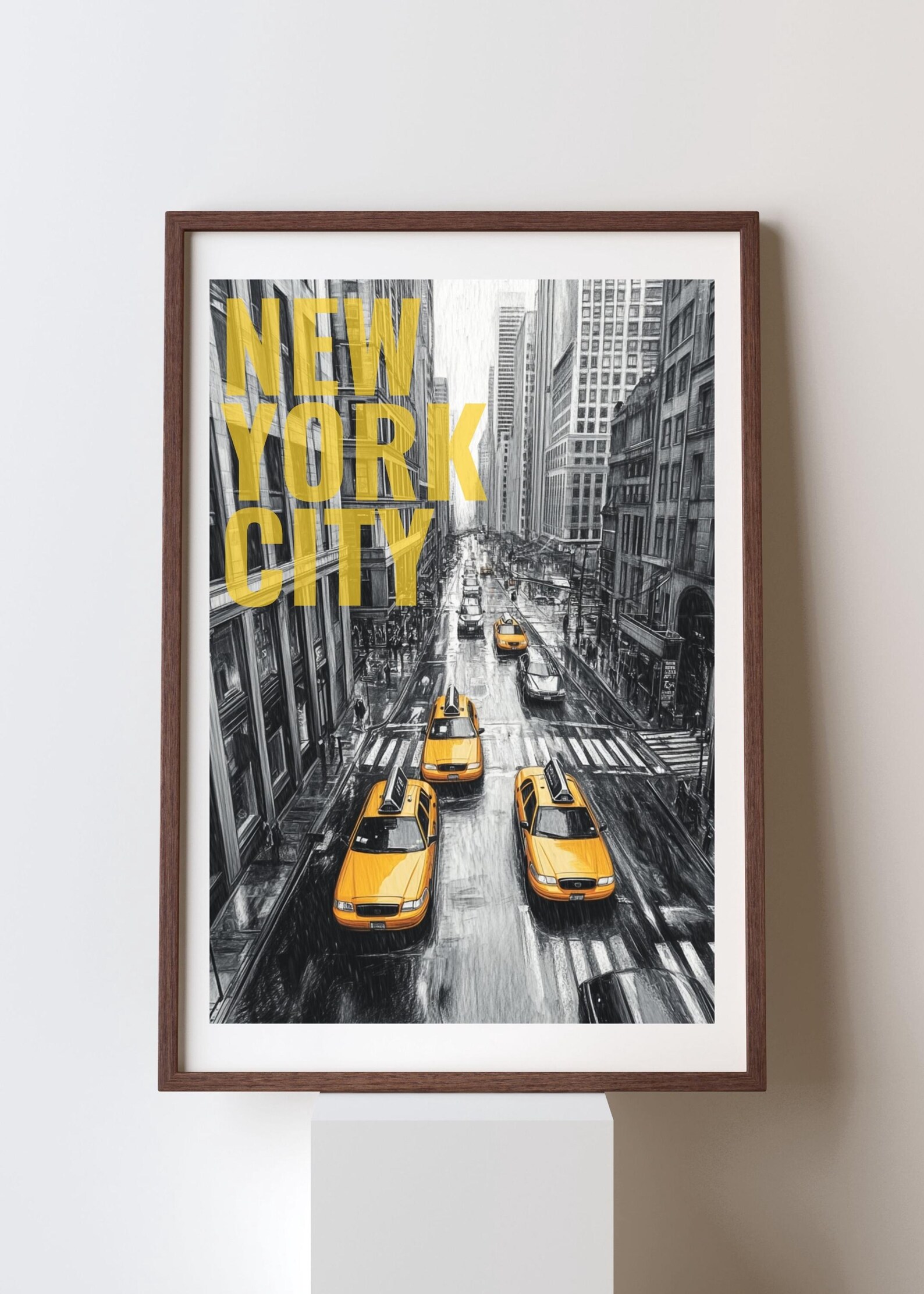 NYC Yellow Taxi Print: Pencil Sketch Cityscape (digital Download) - Etsy