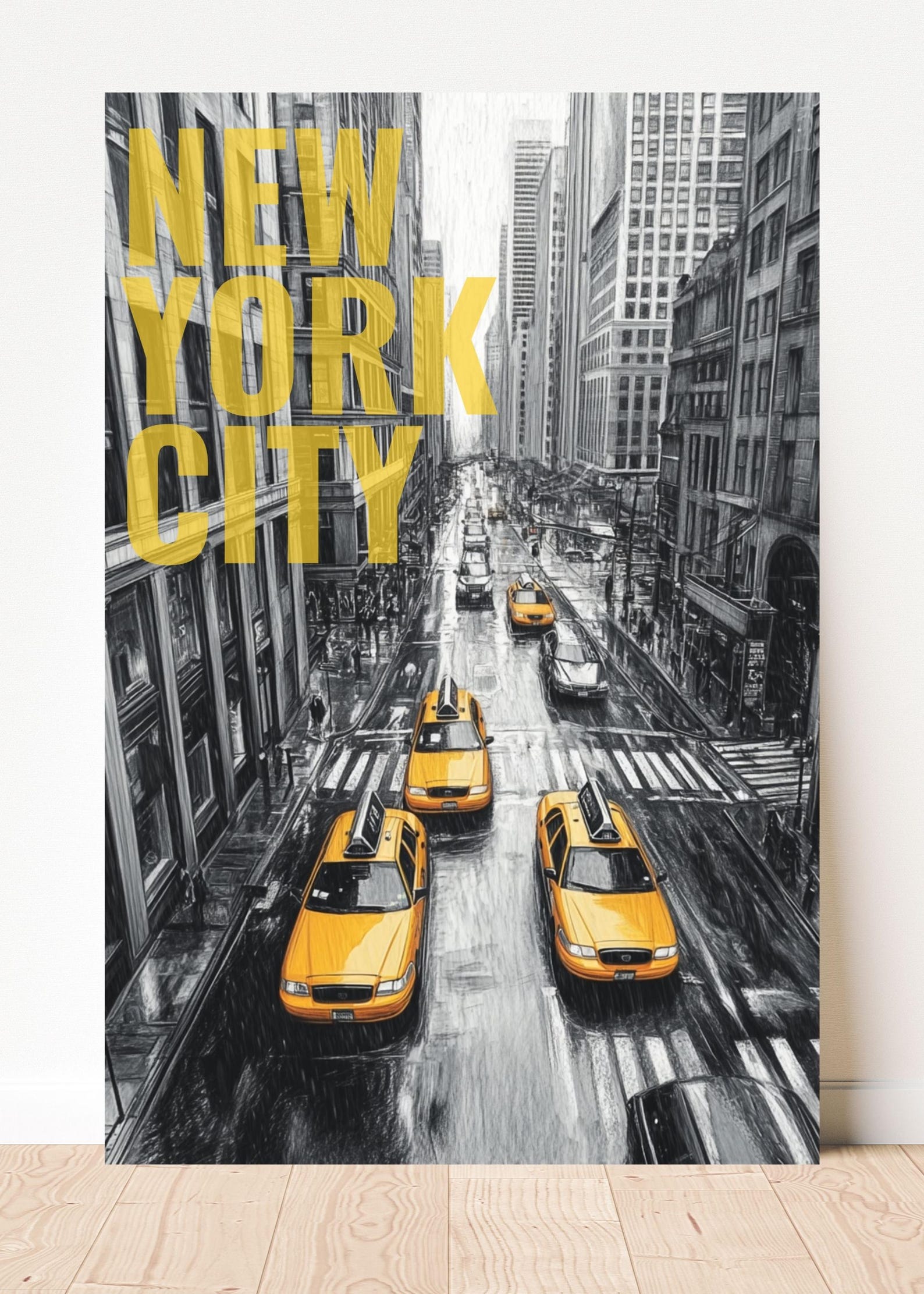 NYC Yellow Taxi Print: Pencil Sketch Cityscape (digital Download) - Etsy