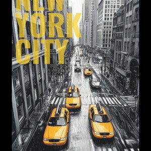NYC Yellow Taxi Print: Pencil Sketch Cityscape (digital Download) - Etsy