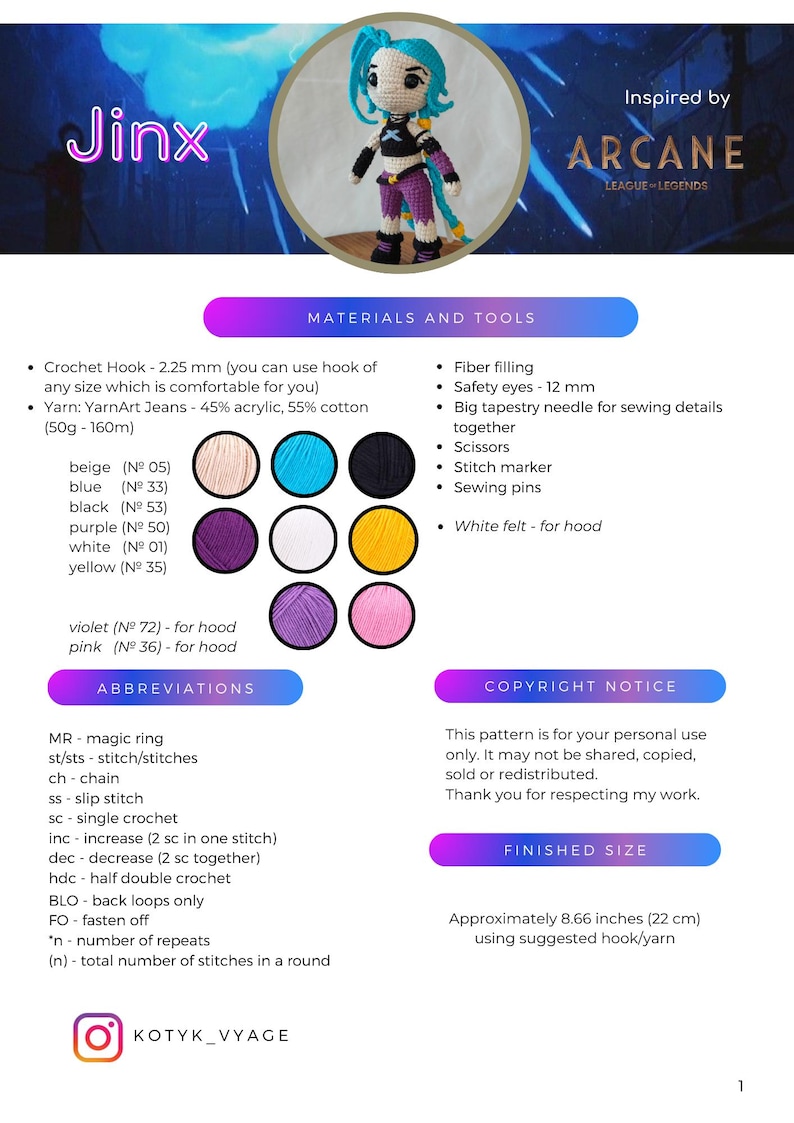 Jinx League of Legends Crochet Pattern +bonus Pattern Hood - Etsy