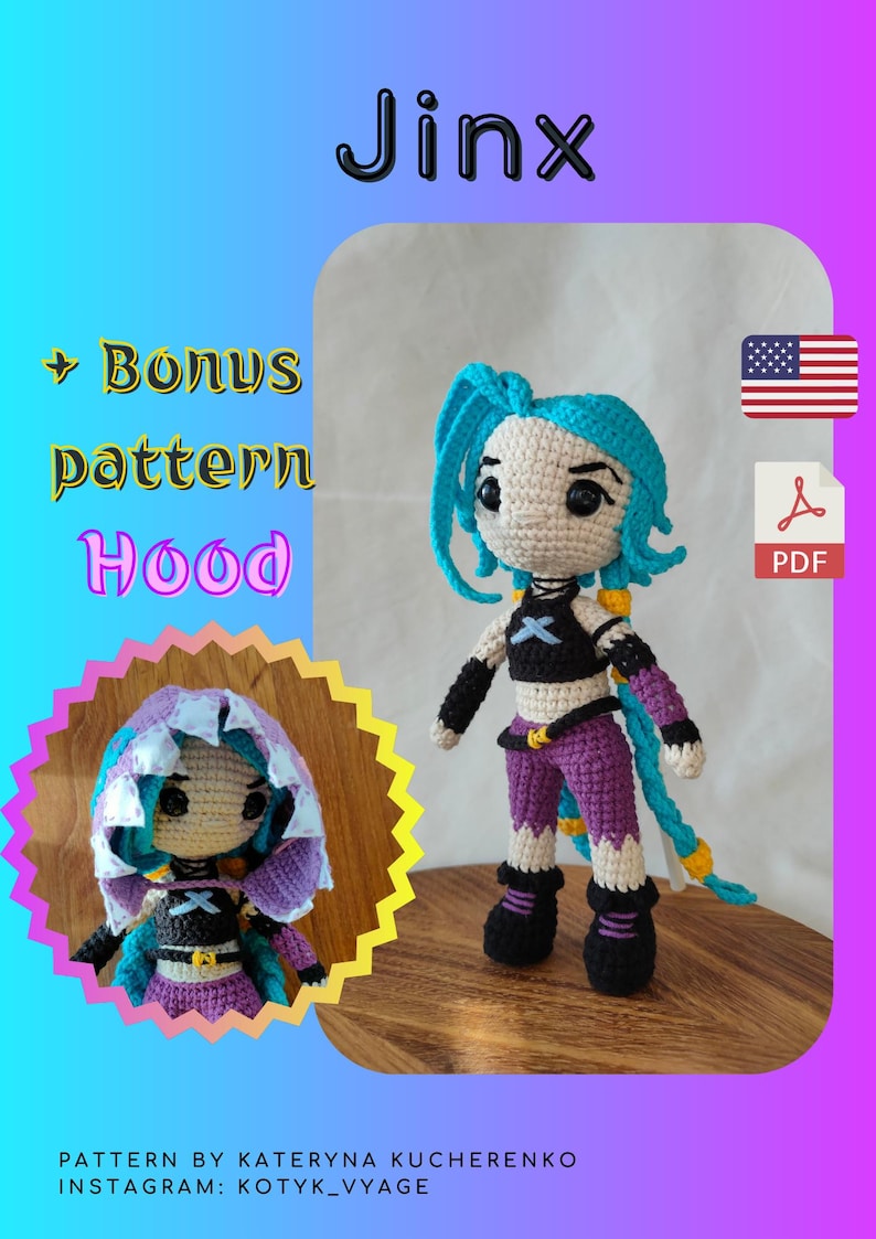 Jinx League of Legends Crochet Pattern +bonus Pattern Hood - Etsy